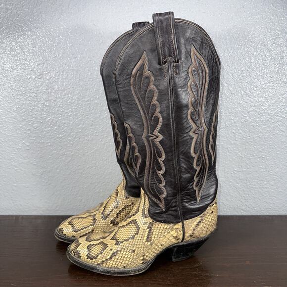 Tony Lama | Shoes | Vintage Tony Lama Cream Snakeskin And Brown Leather Boots Womens 45 C | Poshmark